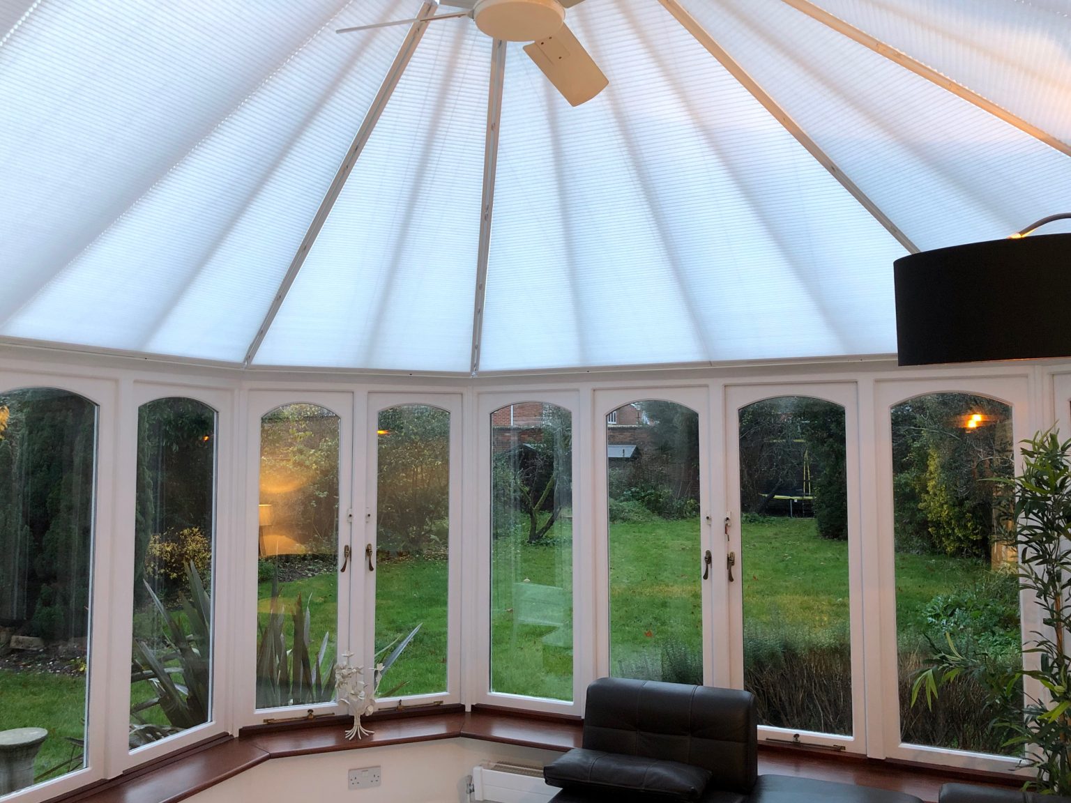 Motorised Conservatory Roof Duette Shades • SGS Shutters and Blinds